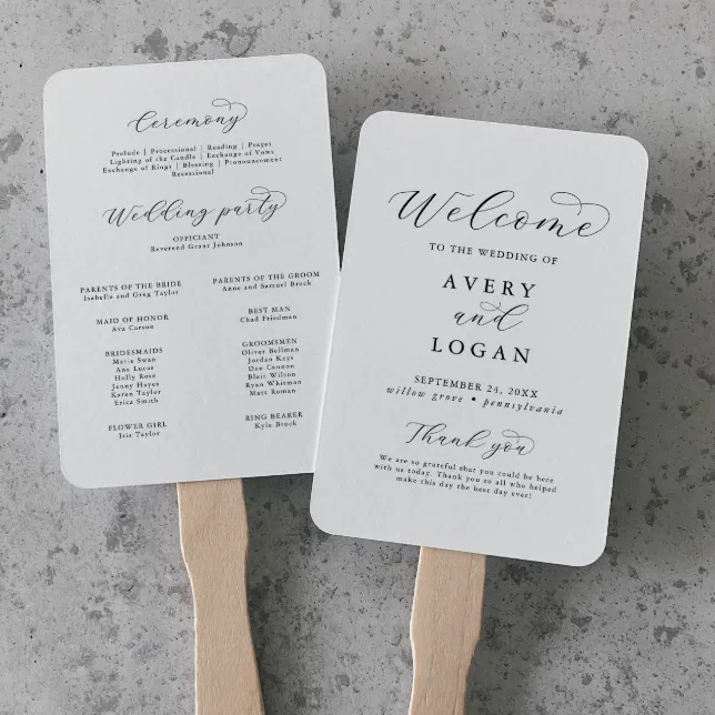 Elegant Script Wedding Program Hand Fan | Zazzle