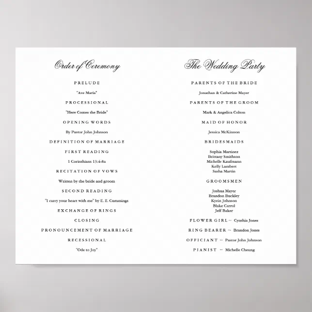 Elegant Script Wedding Program Inside Download Poster | Zazzle