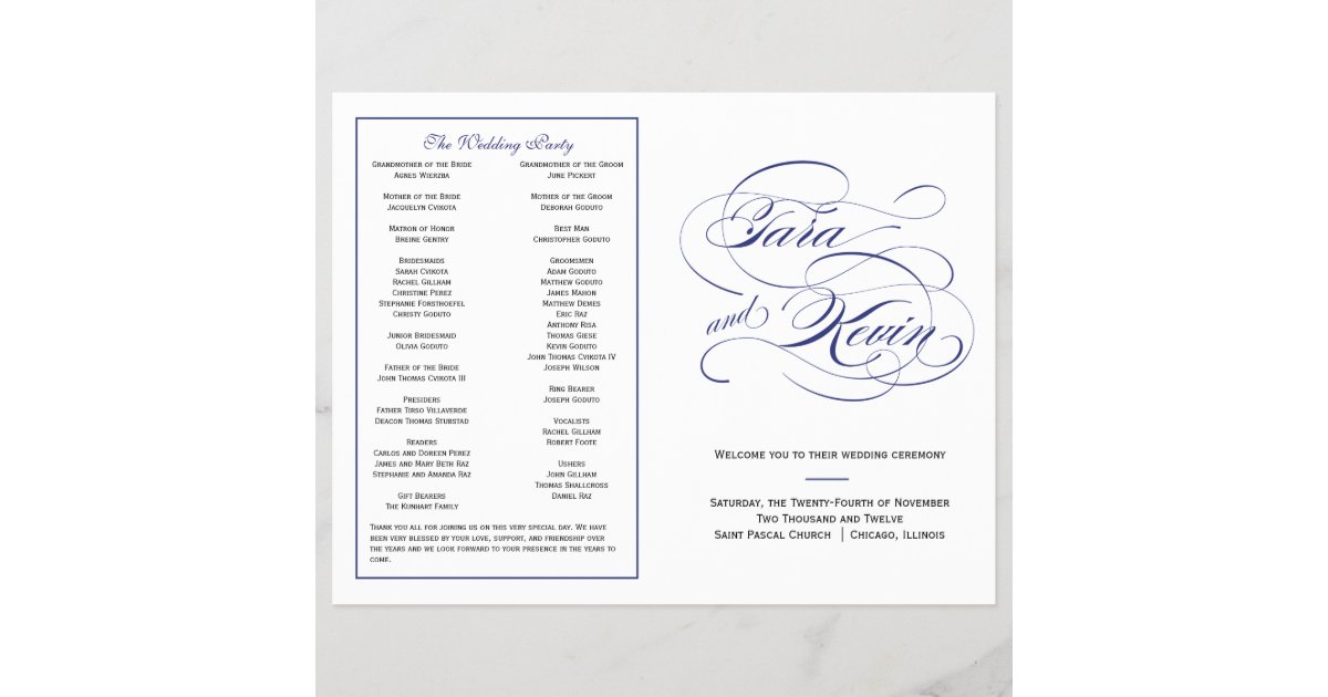 Elegant Script Wedding Program - Navy | Zazzle