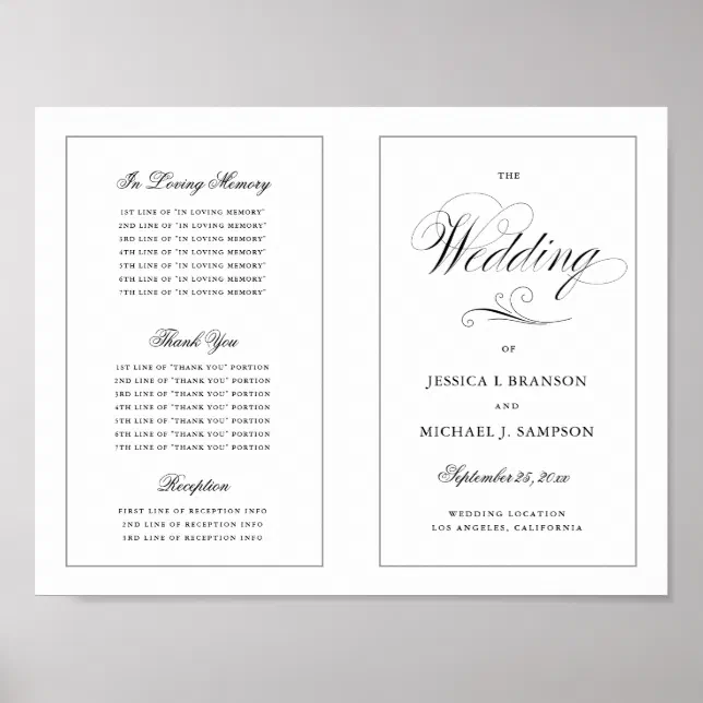 Elegant Script Wedding Program Outside Download Poster | Zazzle