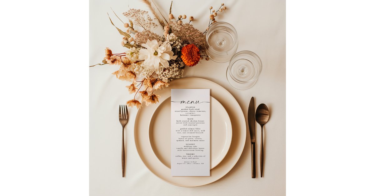 Elegant Script Wedding Reception Dinner Menu | Zazzle