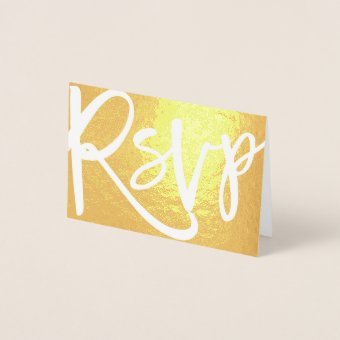 Elegant Script Wedding RSVP Initials Text Gold Foil Card | Zazzle