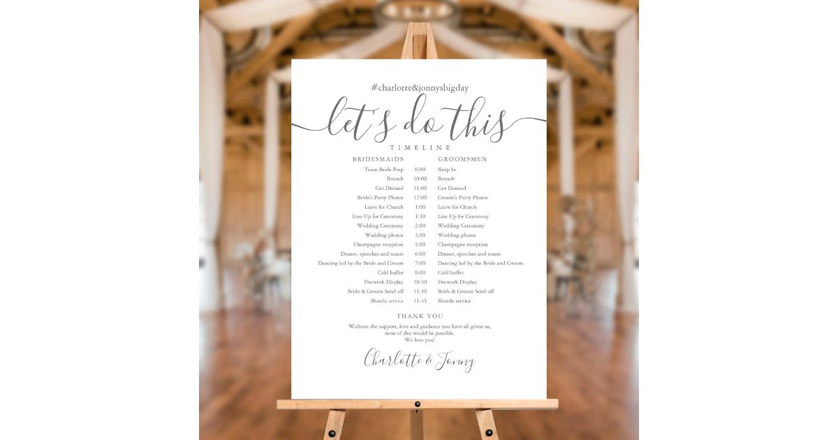 Elegant Script Wedding Schedule Timeline Sign | Zazzle