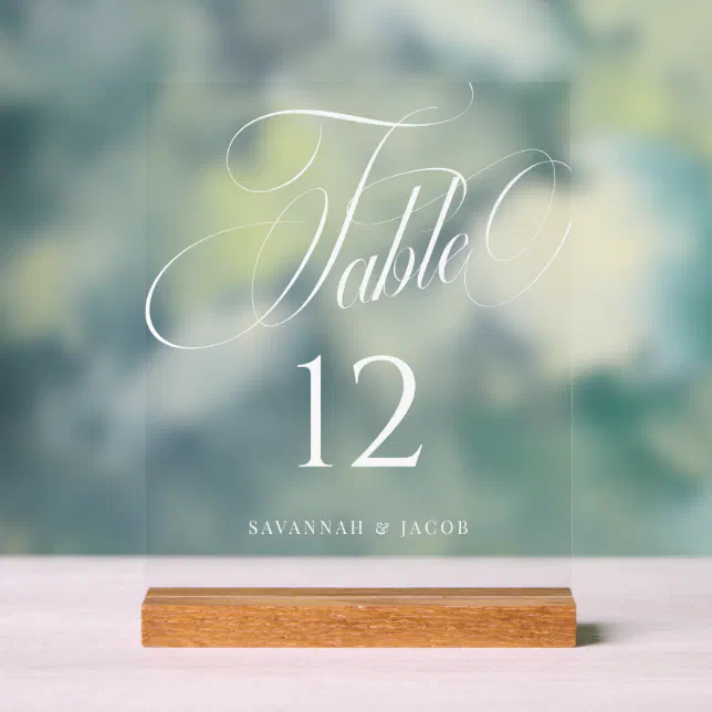 Elegant Script Wedding Table Number Acrylic Sign | Zazzle