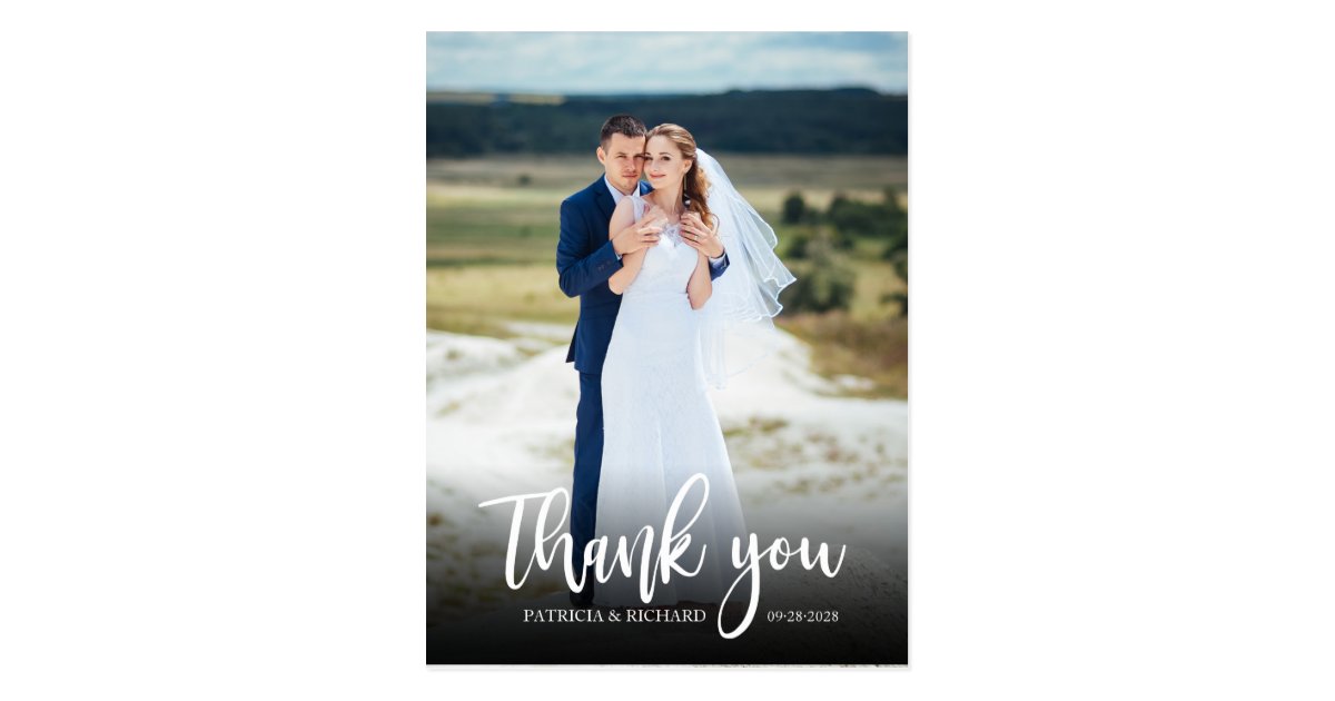 Elegant Script Wedding Thank You Photo Postcard | Zazzle.com