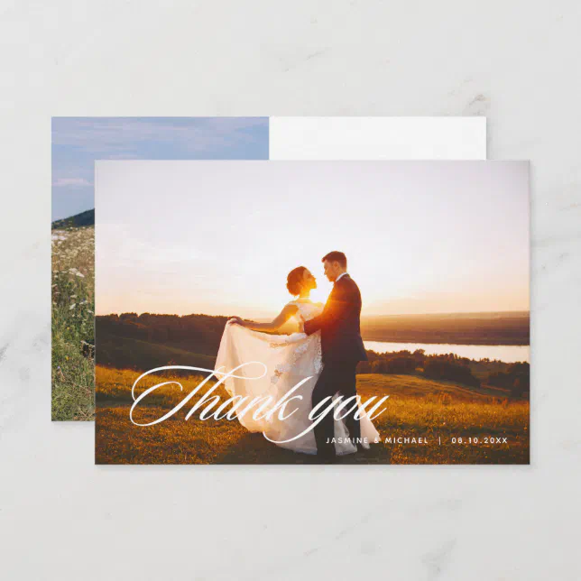 Elegant Script Wedding Thank You Photo W Note Card | Zazzle
