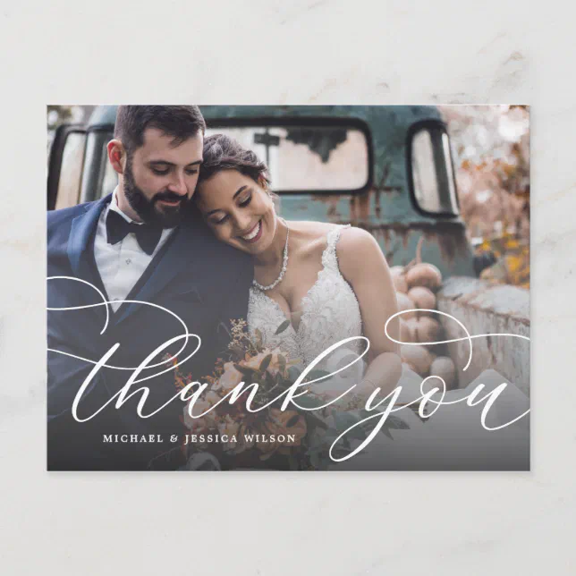 Elegant Script Wedding Thank You Postcard | Zazzle