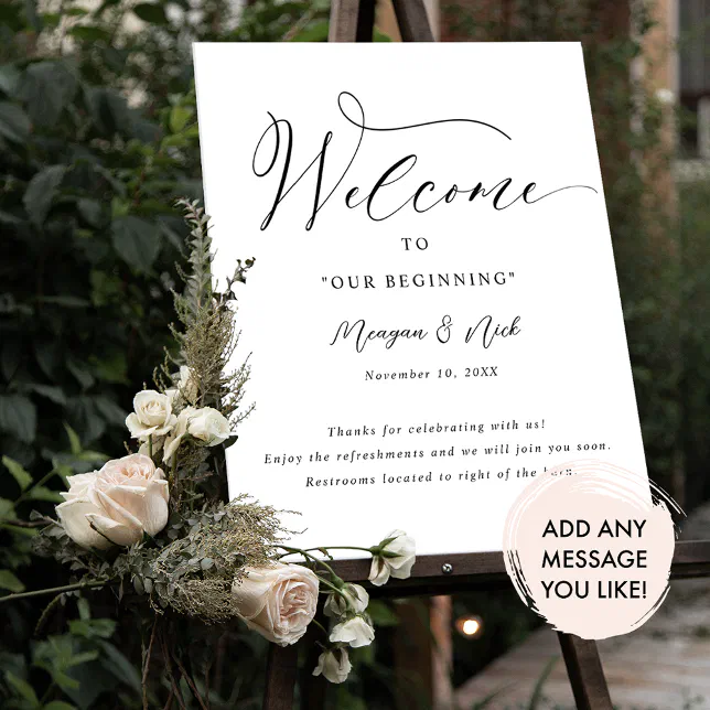 Elegant Script Wedding Welcome Sign with Message | Zazzle