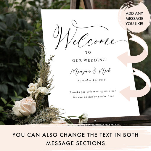 Elegant Script Wedding Welcome Sign with Message | Zazzle
