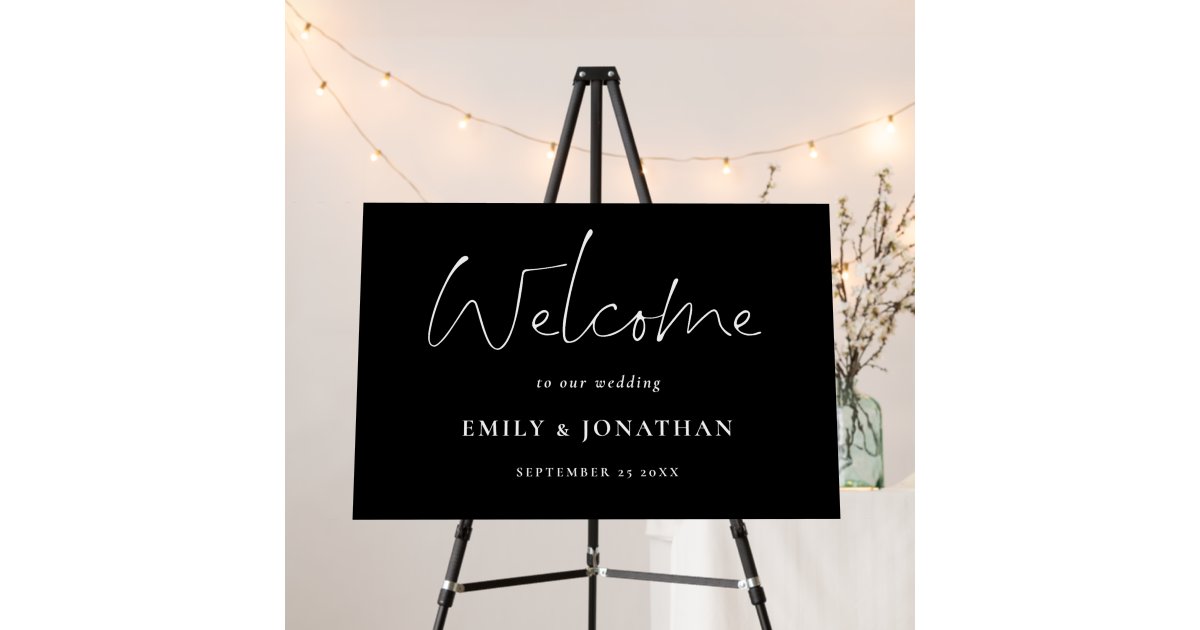Elegant Script Welcome Black White Wedding Foam Board | Zazzle