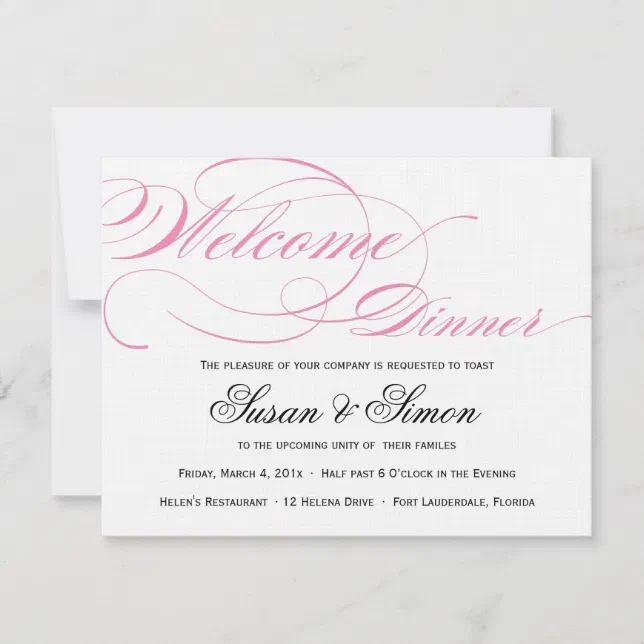 Elegant Script Welcome Dinner Invitation Pink | Zazzle