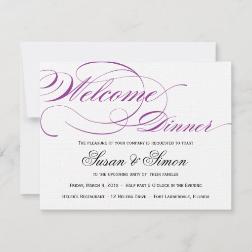 Elegant Script Welcome Dinner Invitation Purple | Zazzle