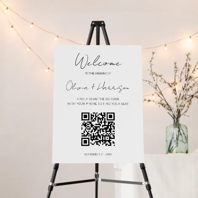Elegant Script Welcome Seating Chart QR Code Sign | Zazzle