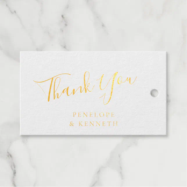 Elegant Script White Custom Wedding Thank You Gold Foil Gift Tags | Zazzle