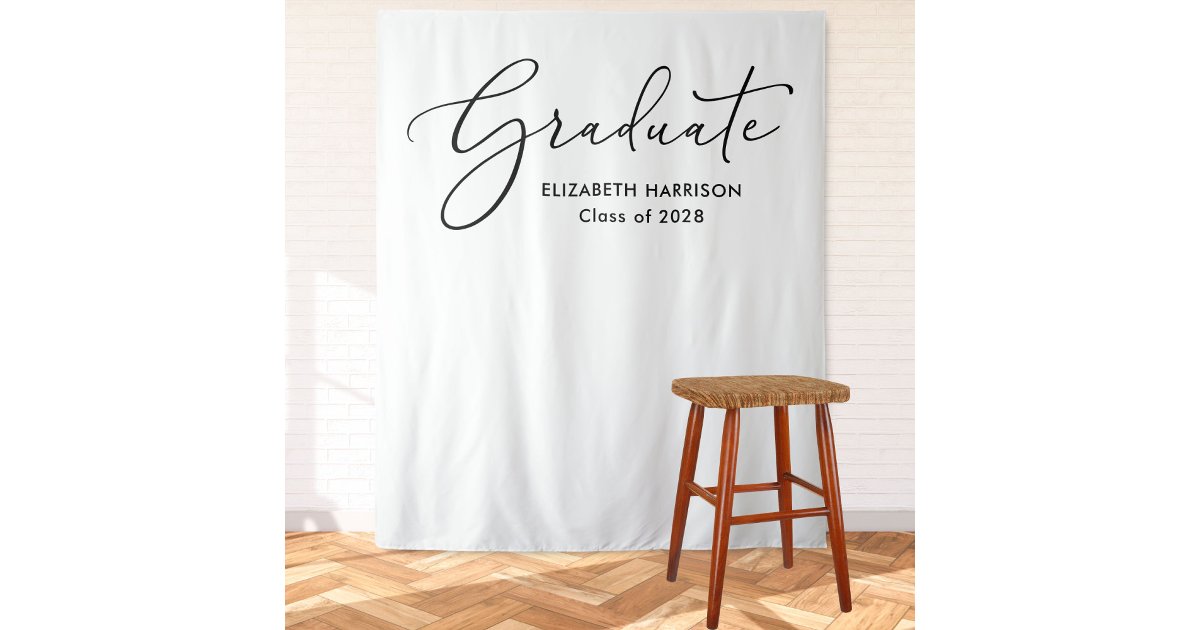 Elegant Script White Graduation Backdrop | Zazzle