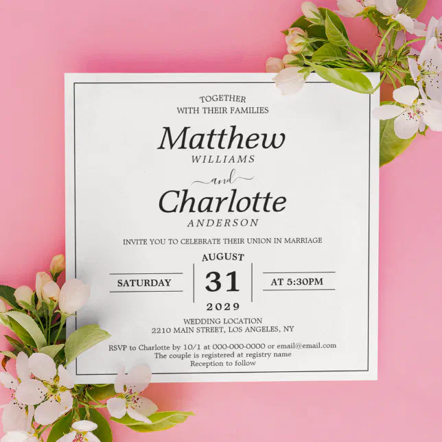 Elegant Script White Wedding Digital Printable Invitation | Zazzle