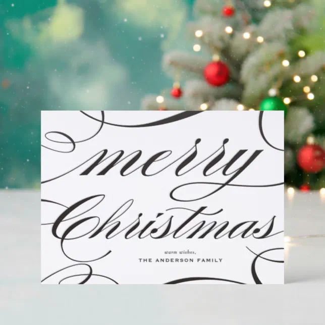 Elegant Script with Flourish Merry Christmas Letterpress Photo Cards ...
