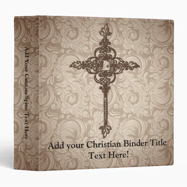 Elegant Scroll Christian Cross w/Swirl Background Binder | Zazzle