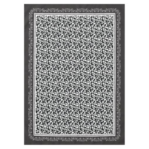 Elegant Scroll Damask Black and White Tablecloth | Zazzle