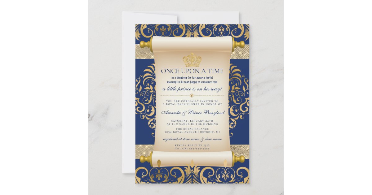 Elegant Scroll Prince Baby Shower Invitation | Zazzle