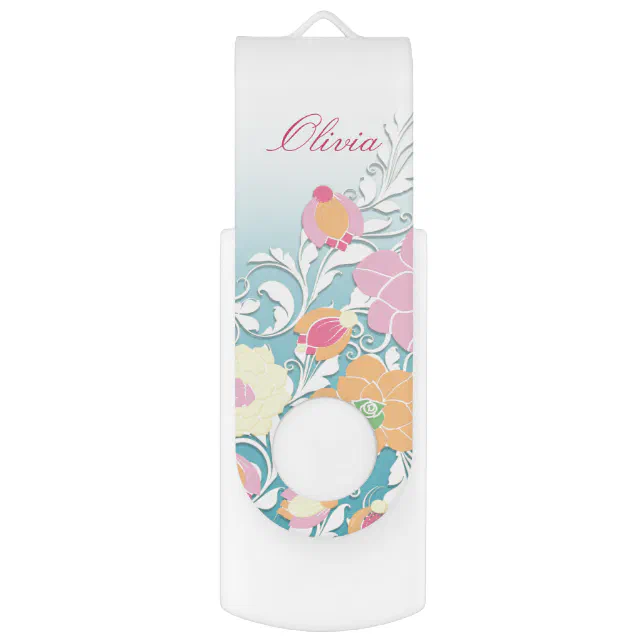 Elegant Sculpted Pastel Floral Personalized USB Flash Drive | Zazzle
