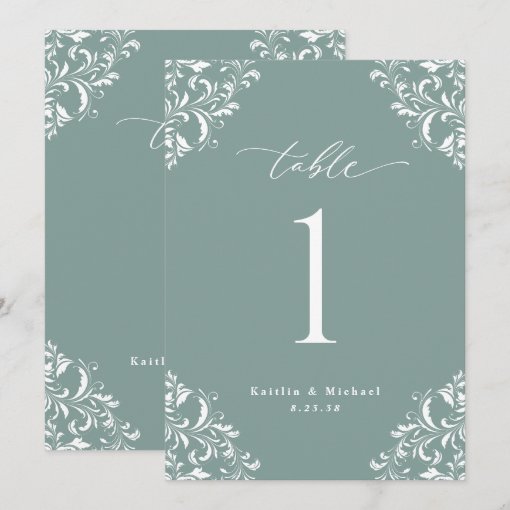 Elegant Sea Green Wedding Table Numbers Cards | Zazzle