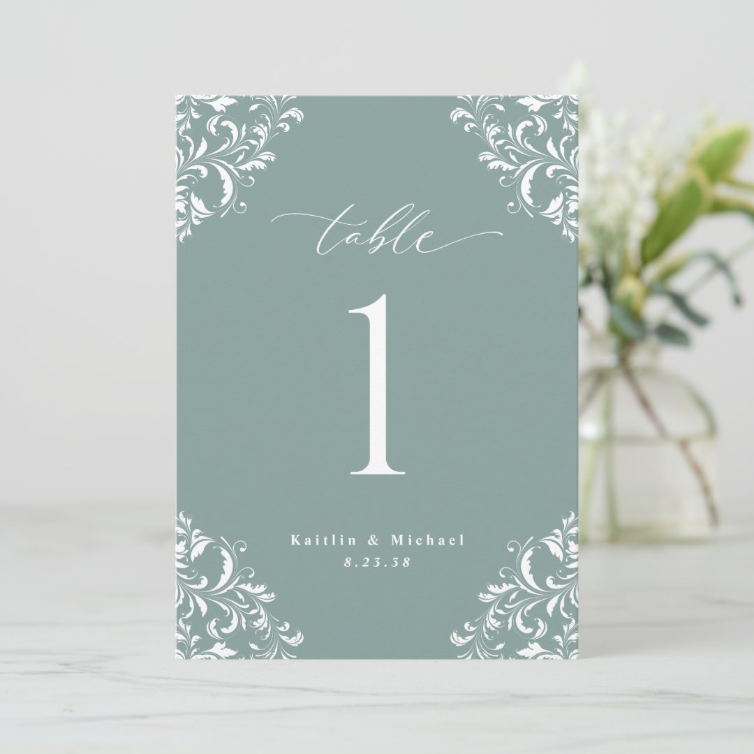 Elegant Sea Green Wedding Table Numbers Cards | Zazzle