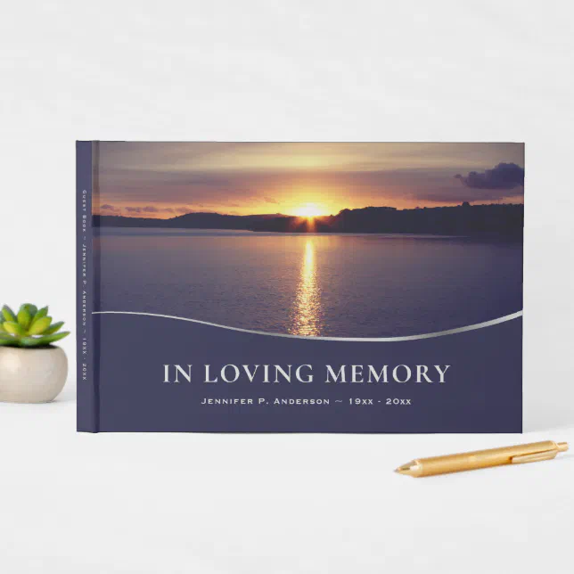 Elegant Sea Sunset In Loving Memory Guest Book | Zazzle