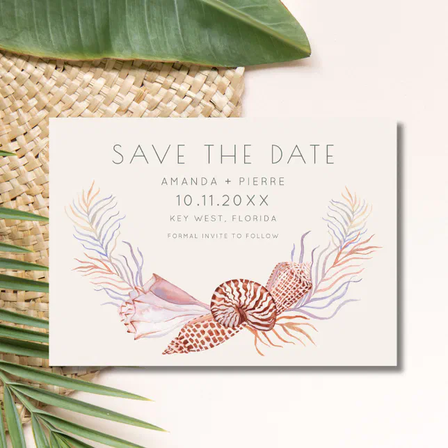 Elegant Seashell Photo Beach Wedding Save the Date | Zazzle