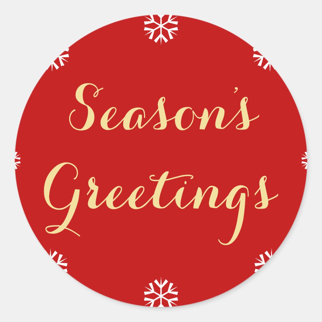 Elegant Seasons Greetings Snowflakes Red Faux Gold Classic Round ...