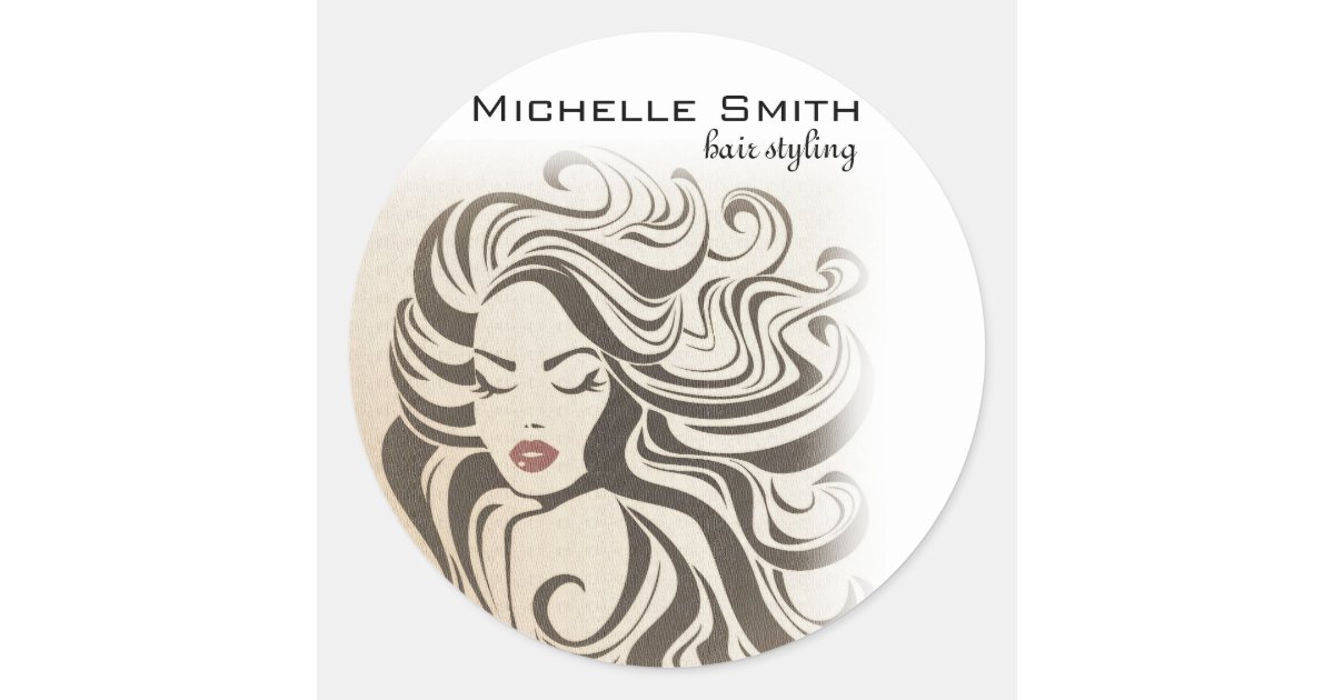 Elegant Sepia Chic Wavy Hairstyle Hair Extensions Classic Round Sticker ...
