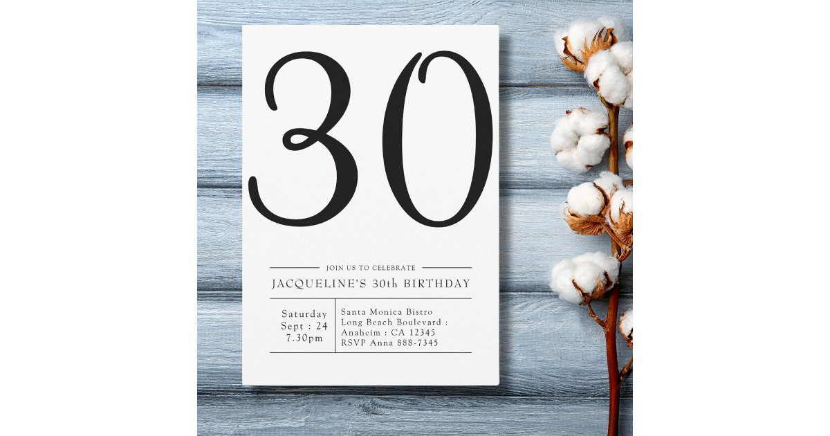 Elegant seventy 30th Birthday Simple Party Invitation | Zazzle