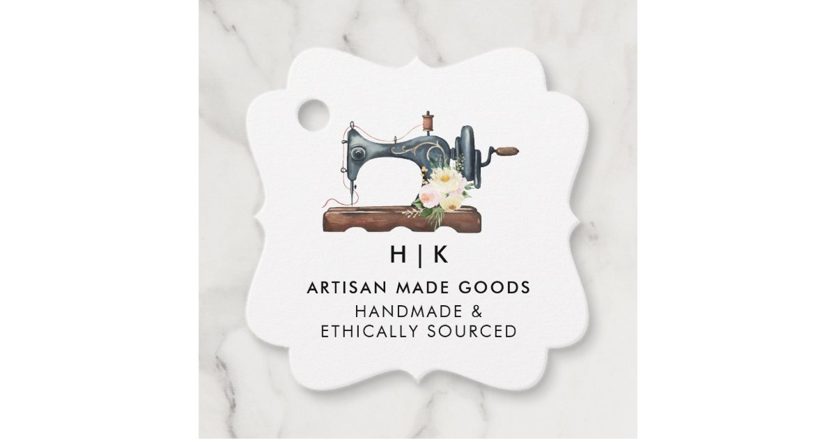 Elegant Sewing Machine Floral Tailor | Hang Tag | Zazzle