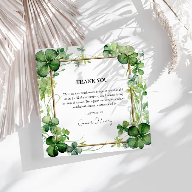 Elegant Shamrock Clover Sympathy Thank You Card | Zazzle