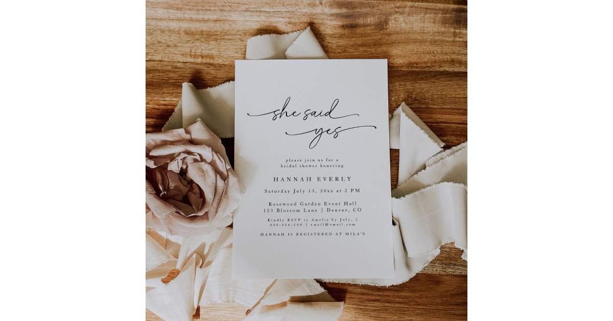 Elegant "She Said Yes" Bridal Shower Invitation | Zazzle