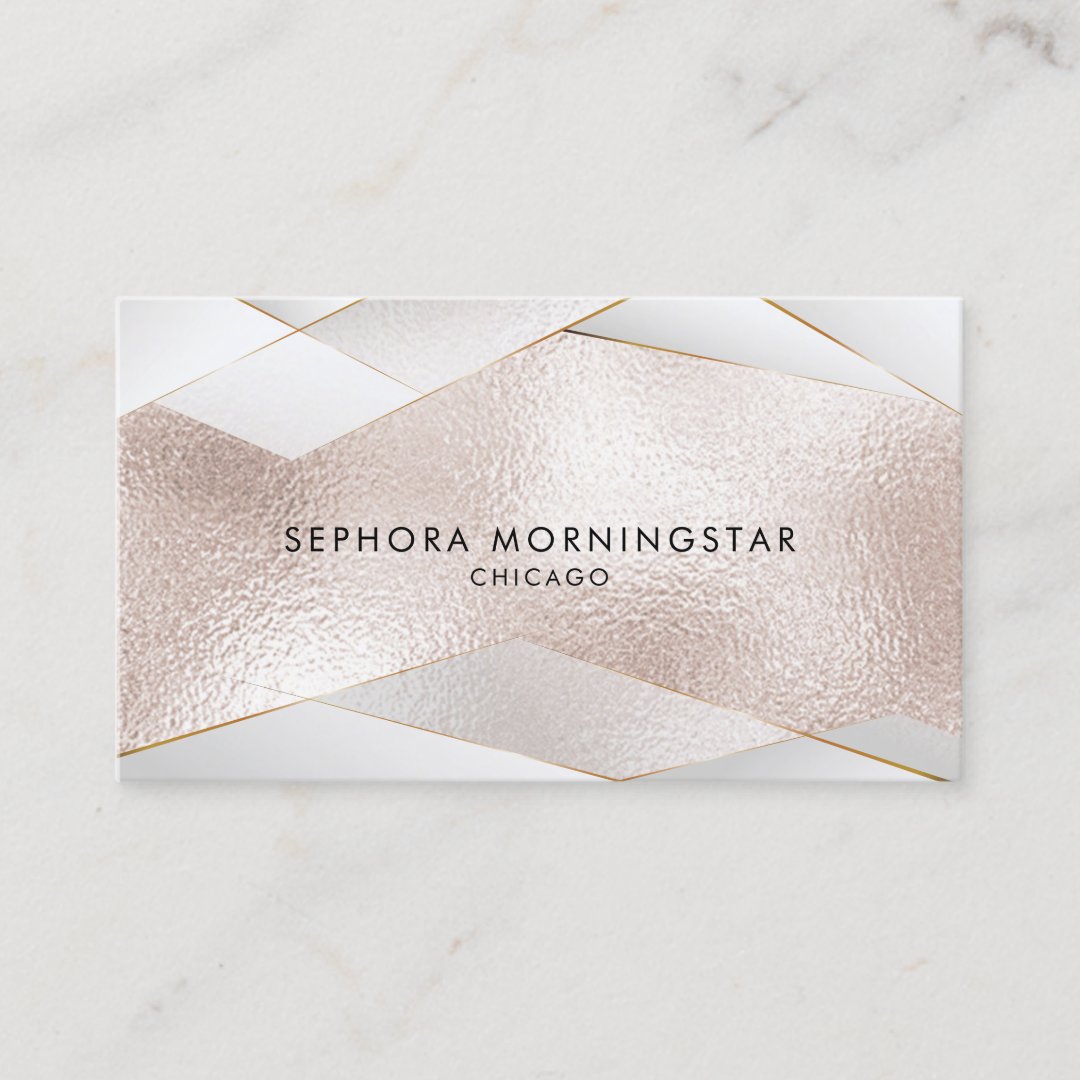 Elegant Sheer Gold Facets Rose Gold White Business Card | Zazzle