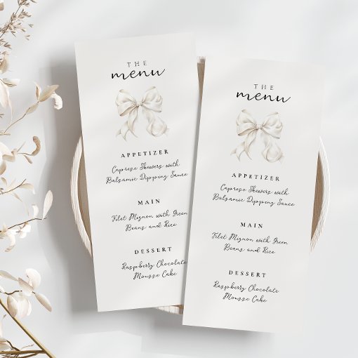 Elegant She's Tying the Knot Bow Bridal Shower Menu | Zazzle