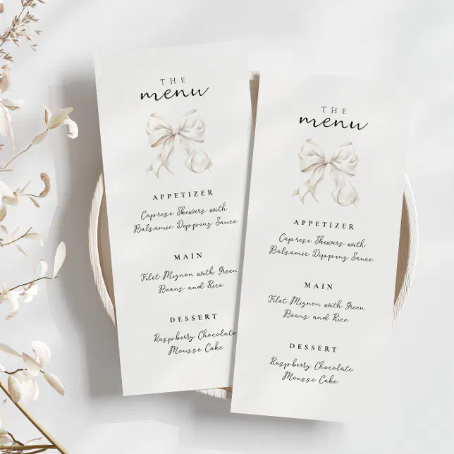 Elegant She's Tying the Knot Bow Bridal Shower Menu | Zazzle