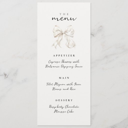 Elegant She's Tying the Knot Bow Bridal Shower Menu | Zazzle