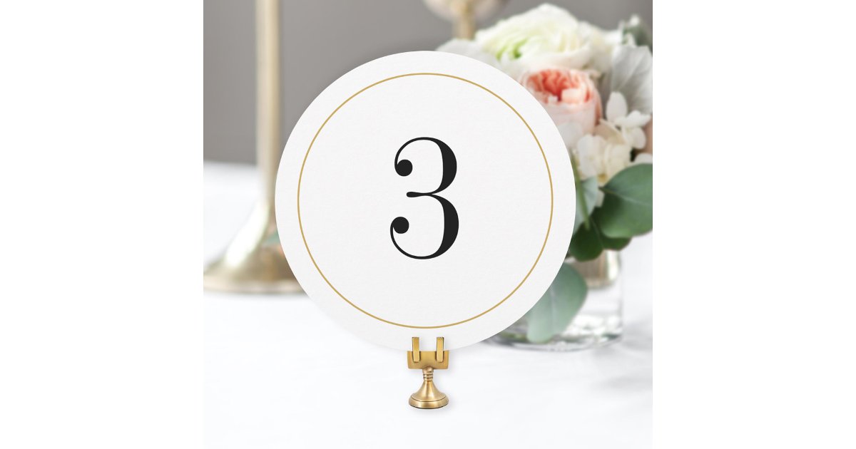 Elegant Shimmer Gold Circle Table Number 3 Card | Zazzle