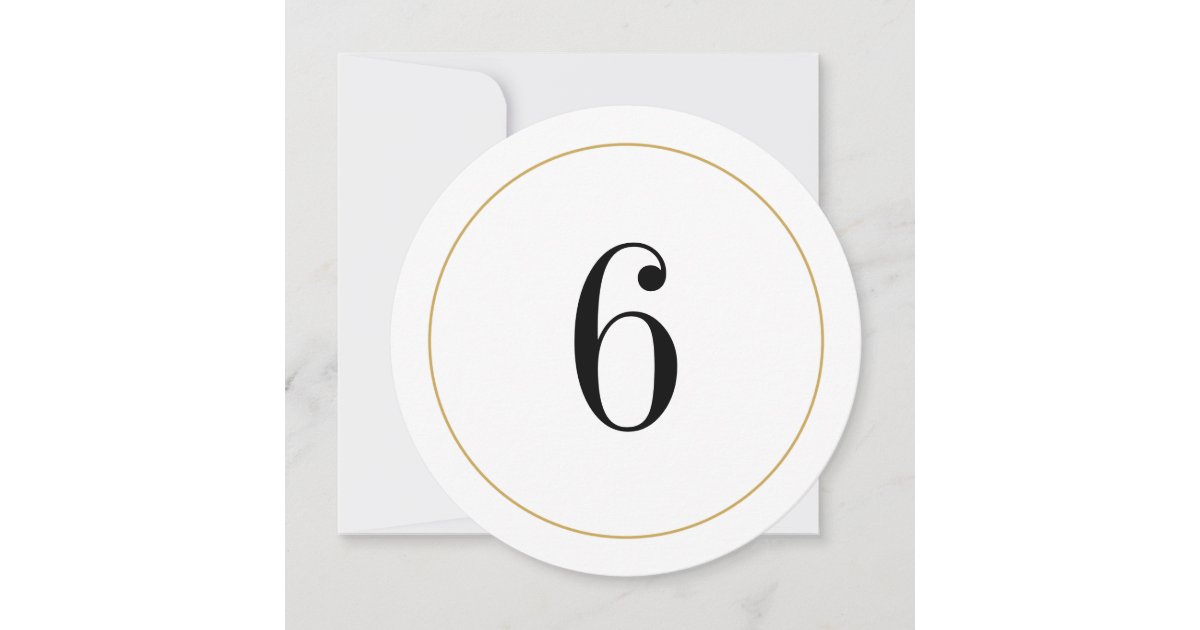 Elegant Shimmer Gold Circle Table Number 6 Card | Zazzle