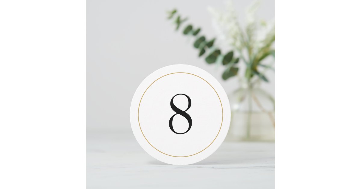 Elegant Shimmer Gold Circle Table Number 8 Card | Zazzle