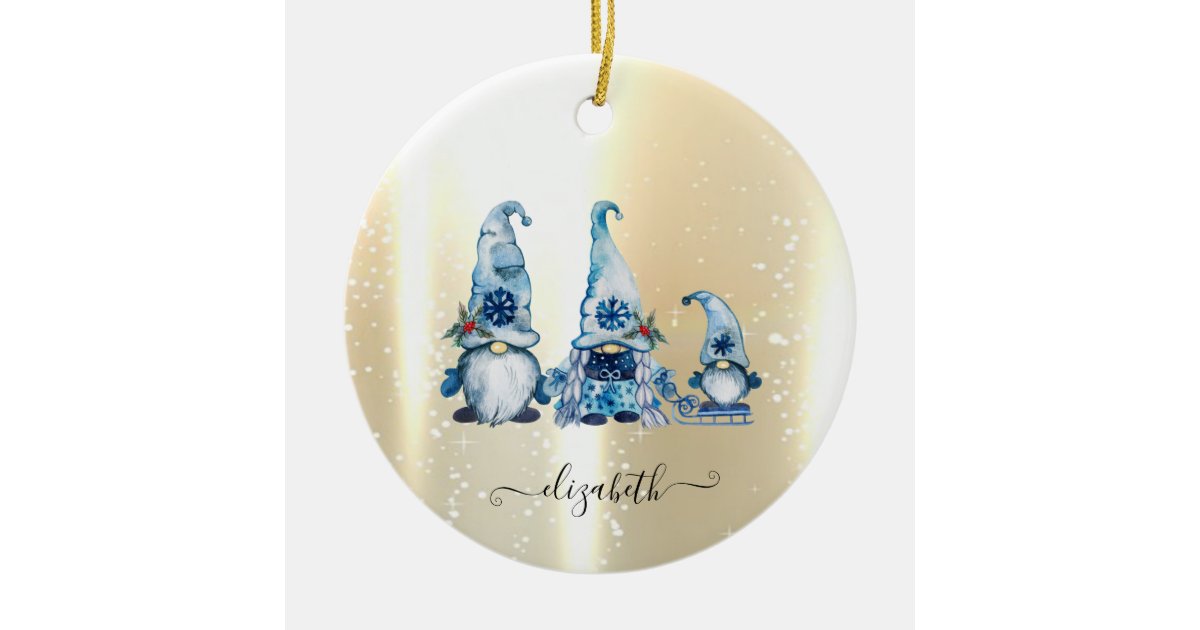 Elegant Shiny,Faux Gold,Blue Gnomes Ceramic Ornament | Zazzle