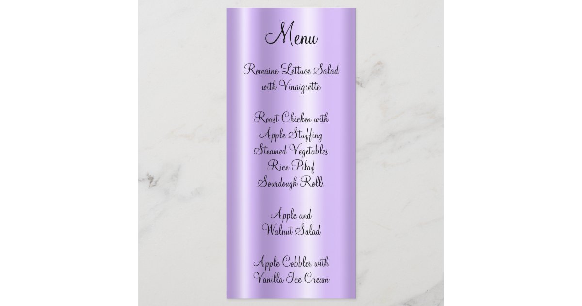Elegant Shiny Faux Pale Purple Foil Menu | Zazzle