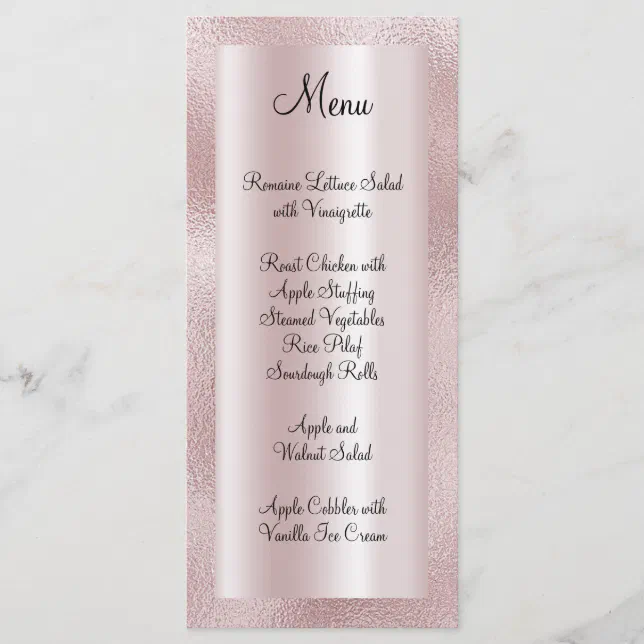 Elegant Shiny Faux Pastel Blush Pink Foil Menu | Zazzle