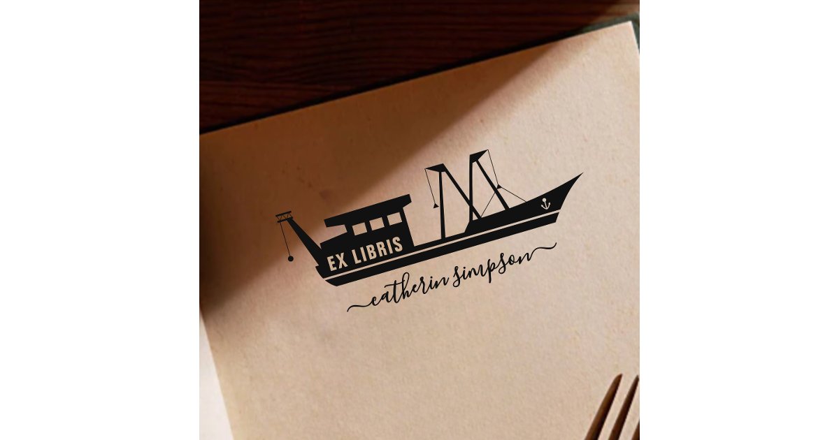 Elegant Ship Custom ex libris Self-inking Stamp | Zazzle