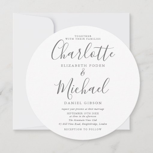 Elegant Signature Circular Photo Wedding Invitation | Zazzle