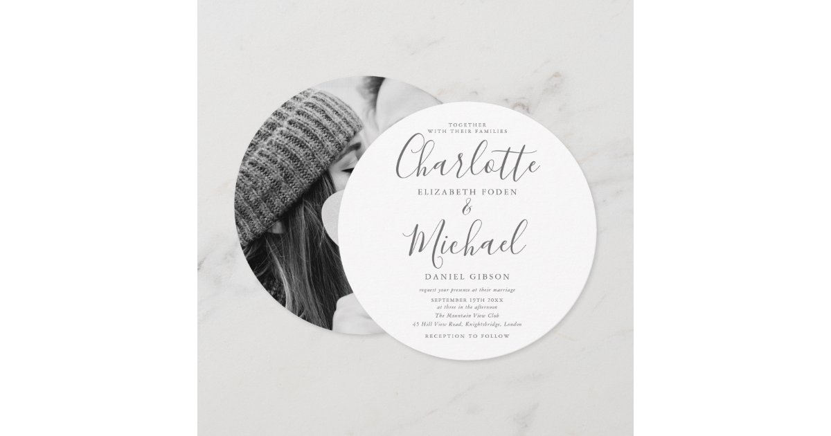 Elegant Signature Circular Photo Wedding Invitation | Zazzle