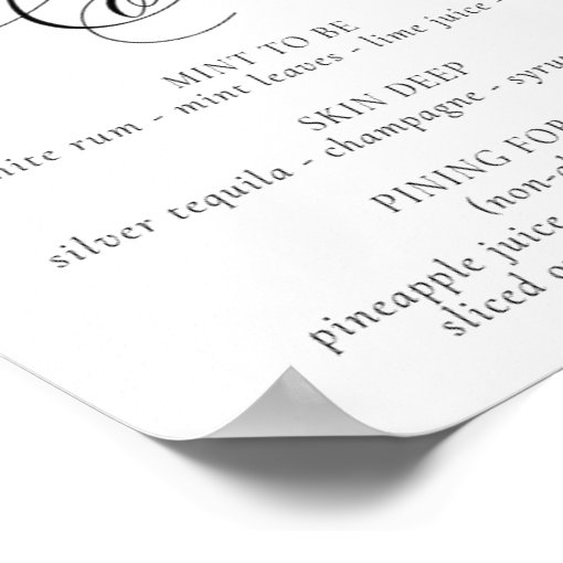 Elegant Signature Cocktail Drink Black Calligraphy Poster | Zazzle