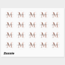 Elegant Signature Rose Gold Foil M Monogram Classic Round Sticker | Zazzle
